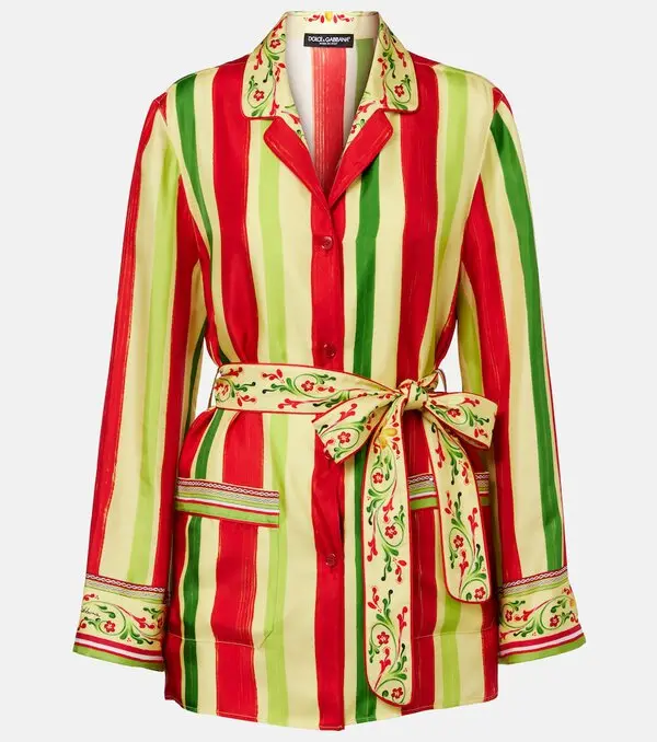 Dolce & Gabbana Belted Striped Silk Shirt - Multicoloured
