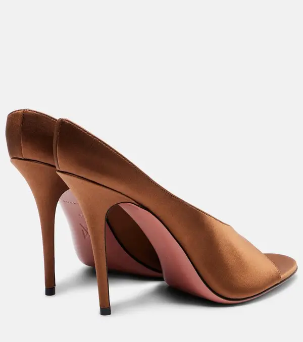 Amina Muaddi Anok Satin Mules - Brown