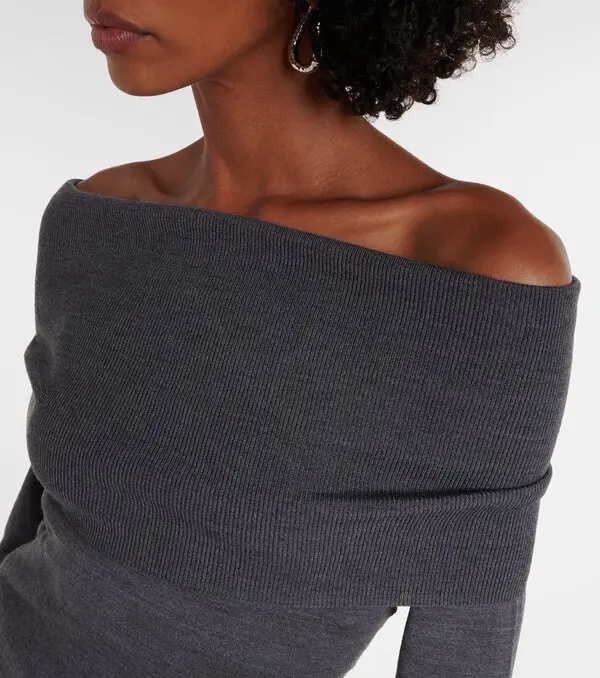 Stella McCartney Off-shoulder Virgin Wool Top - Grey