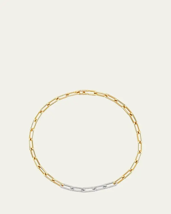 UNIFORM OBJECT 18k Yellow Gold And Platinum Diamond Chain Link Necklace - Multi