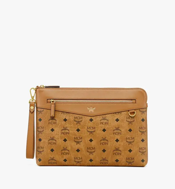 Mcm Diamond Wristlet Pouch - Cognac