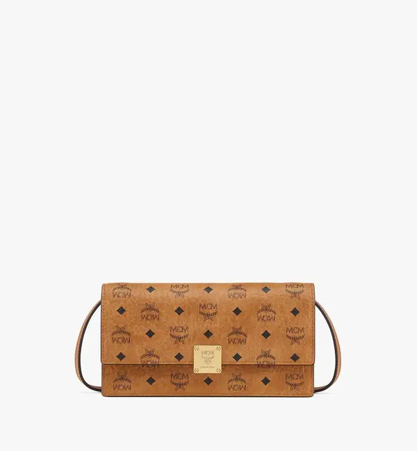 Mcm Aren Crossbody Wallet In Visetos - Cognac