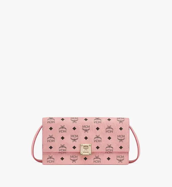 Mcm Aren Crossbody Wallet In Visetos - Soft Pink