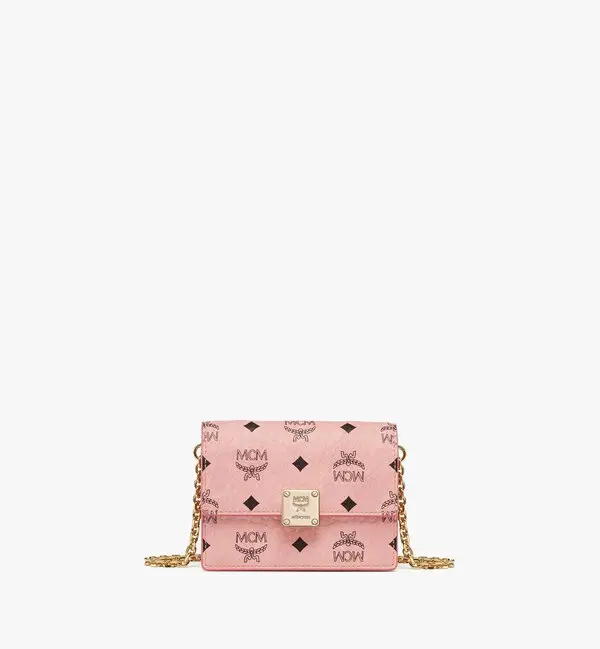 Mcm Aren Chain Wallet In Visetos - Soft Pink