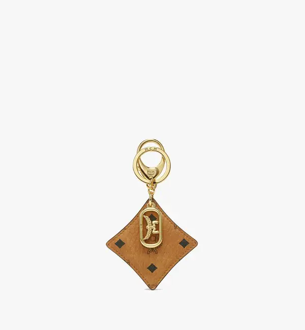 Mcm Aren Bicolor Diamond Key Charm In Visetos - Cognac