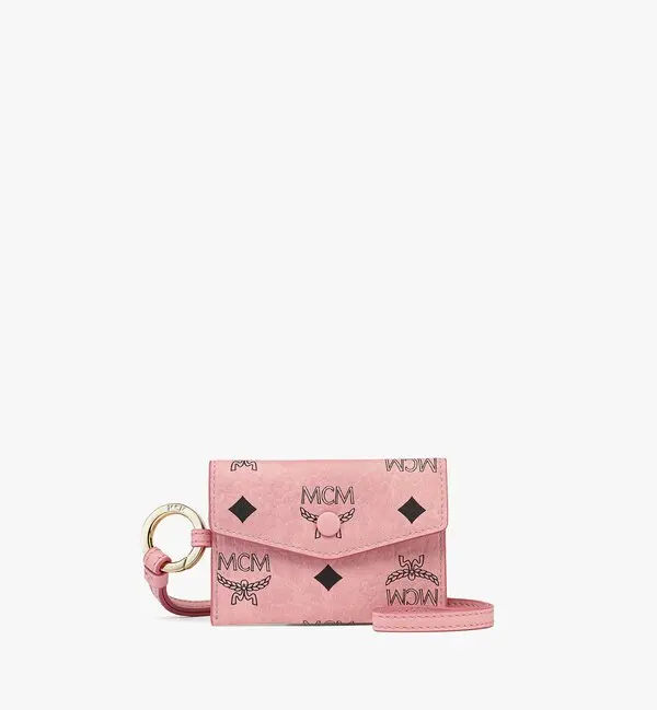 Mcm Aren Lanyard Id Wallet In Visetos - Soft Pink