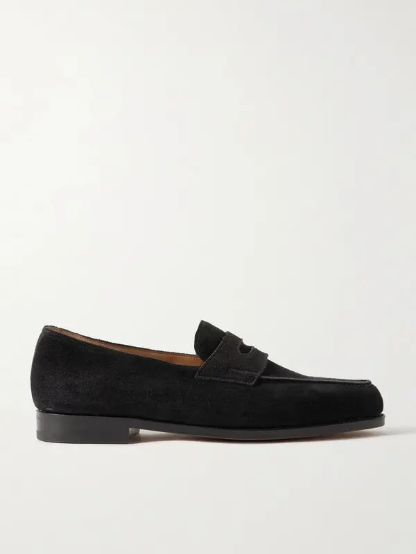 John Lobb Lopez Suede Penny Loafers - Black