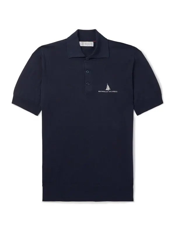 Brunello Cucinelli Slim-fit Logo-embroidered Silk And Cotton-blend Polo Shirt - Blue