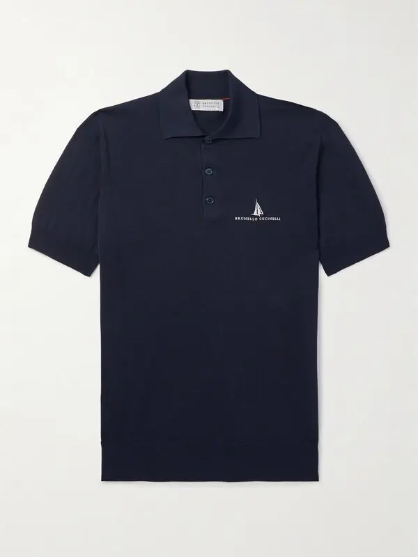 Brunello Cucinelli Slim-fit Logo-embroidered Silk And Cotton-blend Polo Shirt - Blue