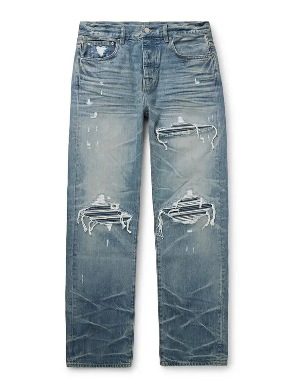 Amiri Mx1 Straight-leg Panelled Distressed Jeans - Blue
