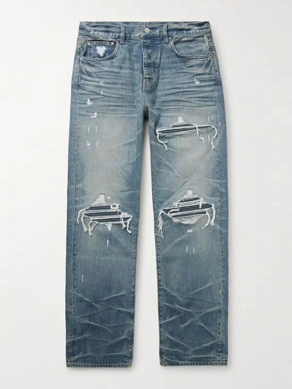 Amiri Mx1 Straight-leg Panelled Distressed Jeans - Blue