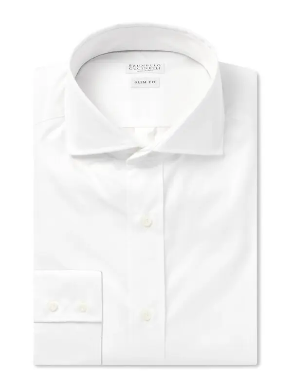 Brunello Cucinelli Cutaway-collar Cotton-twill Shirt - White