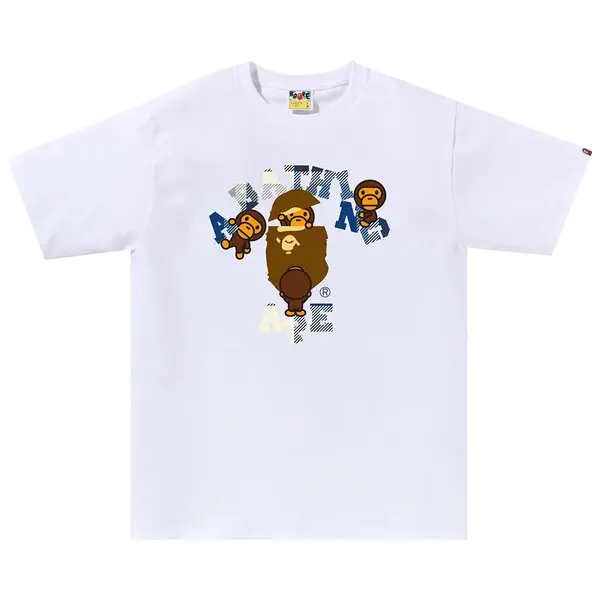 A BATHING APE Check College Milo Tee - White