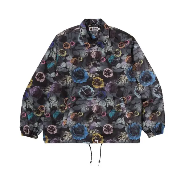 A BATHING APE Floral Camo Nylon Coach Jacket - Black