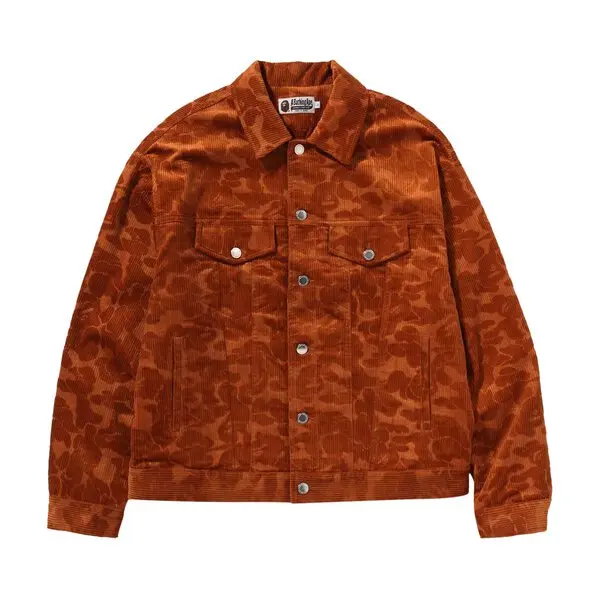 A BATHING APE Camo Corduroy Trucker Jacket - Brown