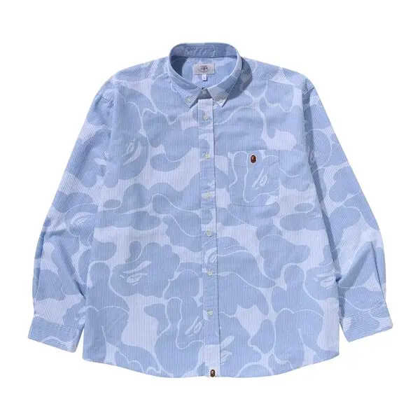 A BATHING APE Stripe Camo Relaxed Fit Shirt - Blue
