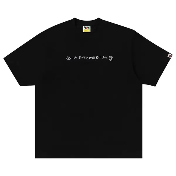 A BATHING APE Hand Drawn Logo Relaxed Fit Tee - Black
