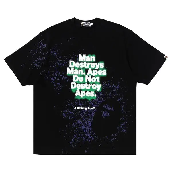 A BATHING APE Spray Print Slogan Relaxed Fit Tee - Black