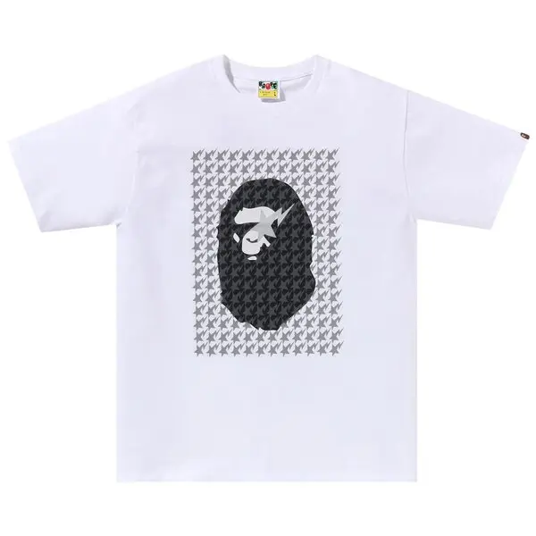 A BATHING APE Sta Houndstooth Ape Head Tee - White