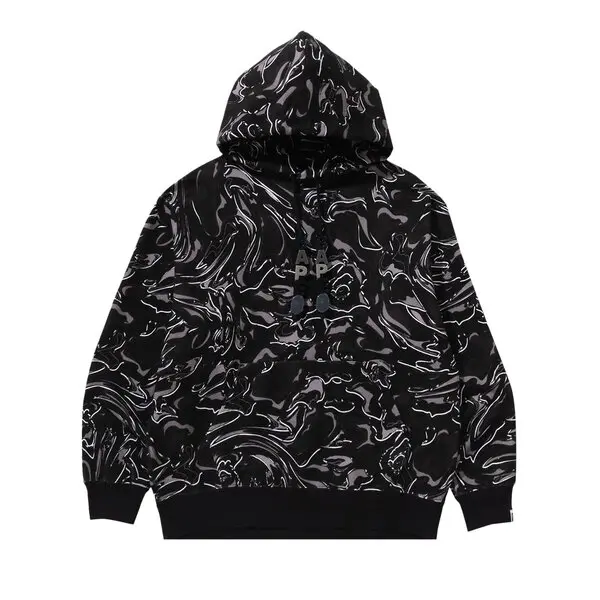A BATHING APE Marbling Camo Relaxed Fit Pullover Hoodie - Black