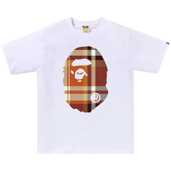 A BATHING APE Check Big Ape Head Tee - White