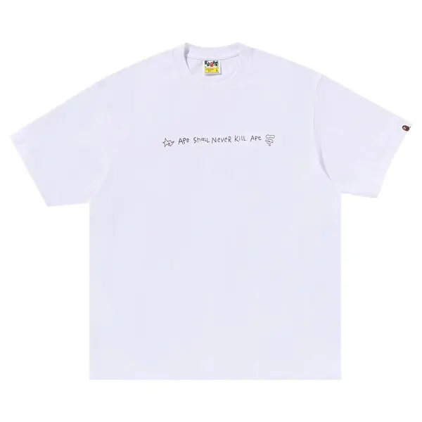 A BATHING APE Hand Drawn Logo Relaxed Fit Tee - White
