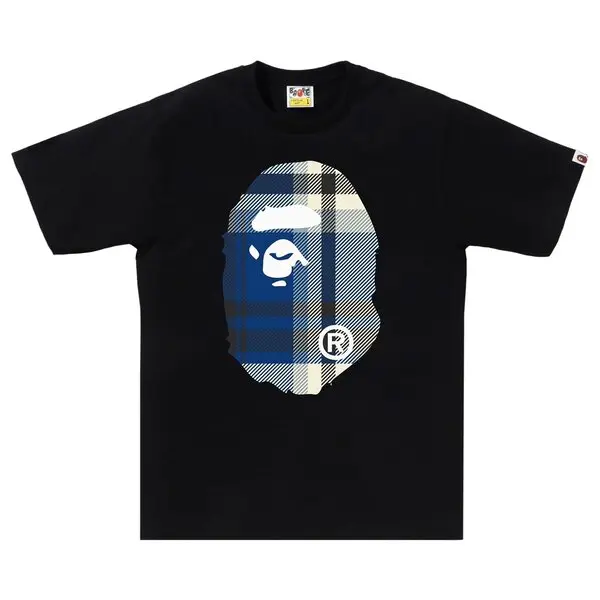 A BATHING APE Check Big Ape Head Tee - Black