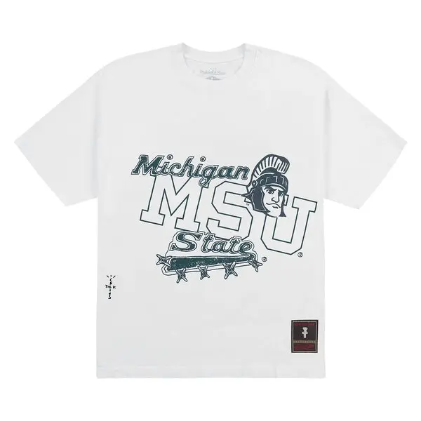CACTUS JACK BY TRAVIS SCOTT X Mitchell & Ness Michigan State University Handdrawn Tee - White