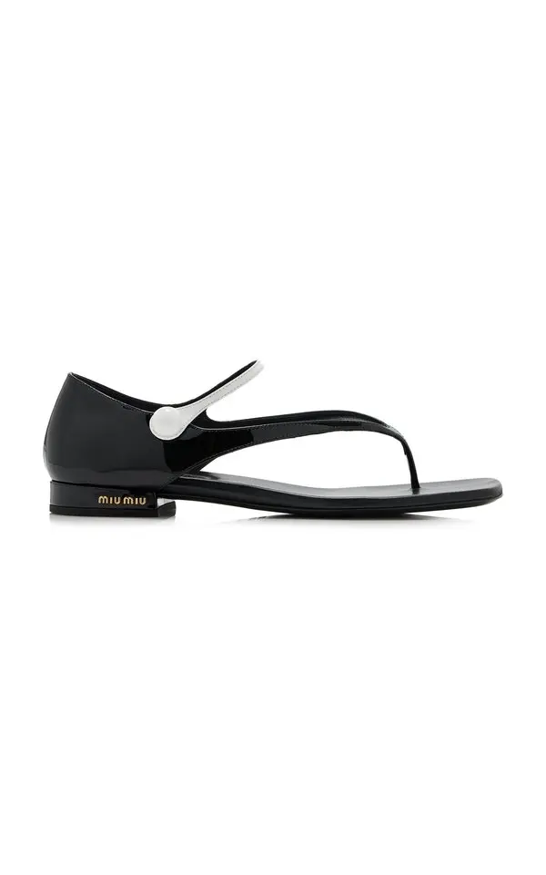 Miu Miu Leather Thong Sandals - Black