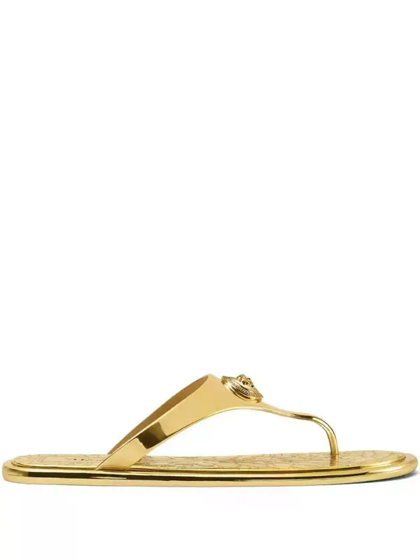 Versace Alia Metallic Flat Sandals - Gold