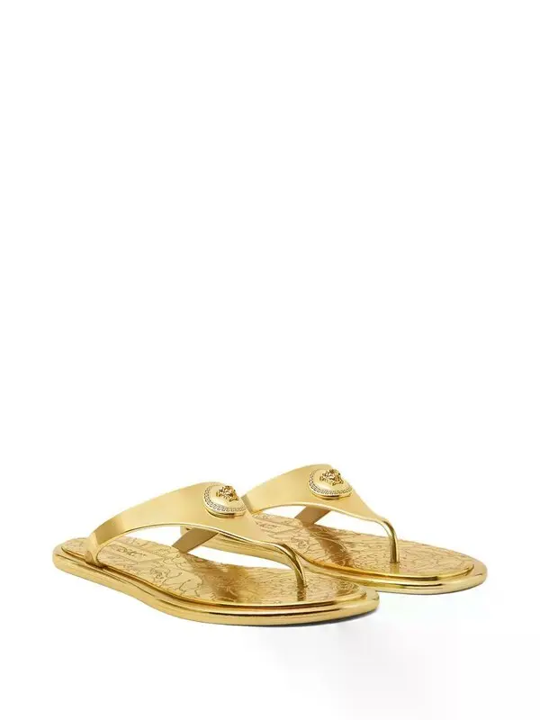 Versace Alia Metallic Flat Sandals - Gold