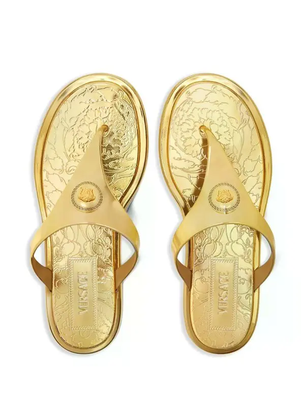 Versace Alia Metallic Flat Sandals - Gold