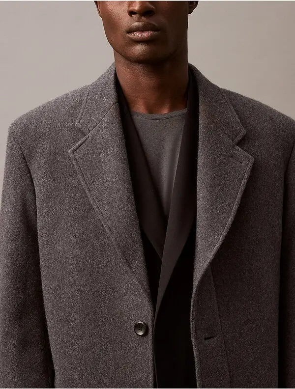 Calvin Klein Brushed Wool-Blend Topcoat In Charcoal 70% Off