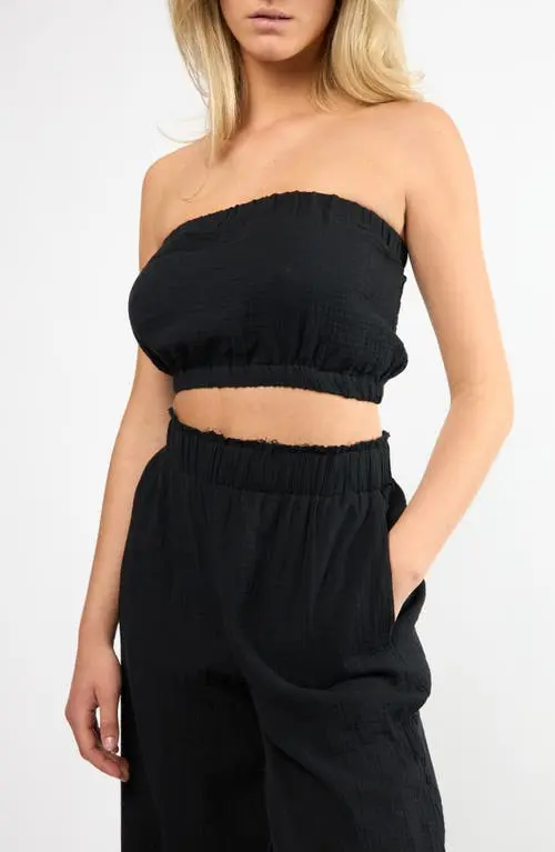 VIENS AVEC MOI Crinkle Strapless Cotton Gauze Crop Top