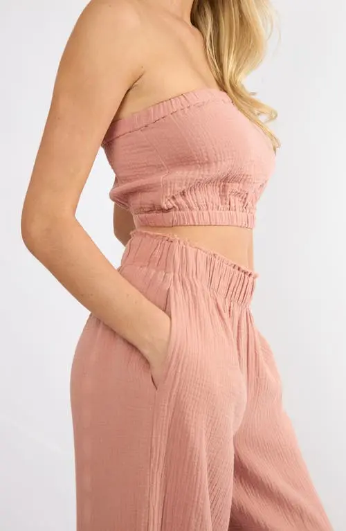 VIENS AVEC MOI Crinkle Strapless Cotton Gauze Crop Top - Rose