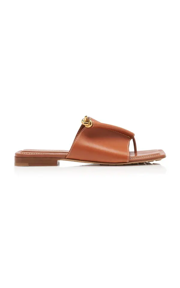 Bottega Veneta Solstice Leather Thong Sandals - Tan