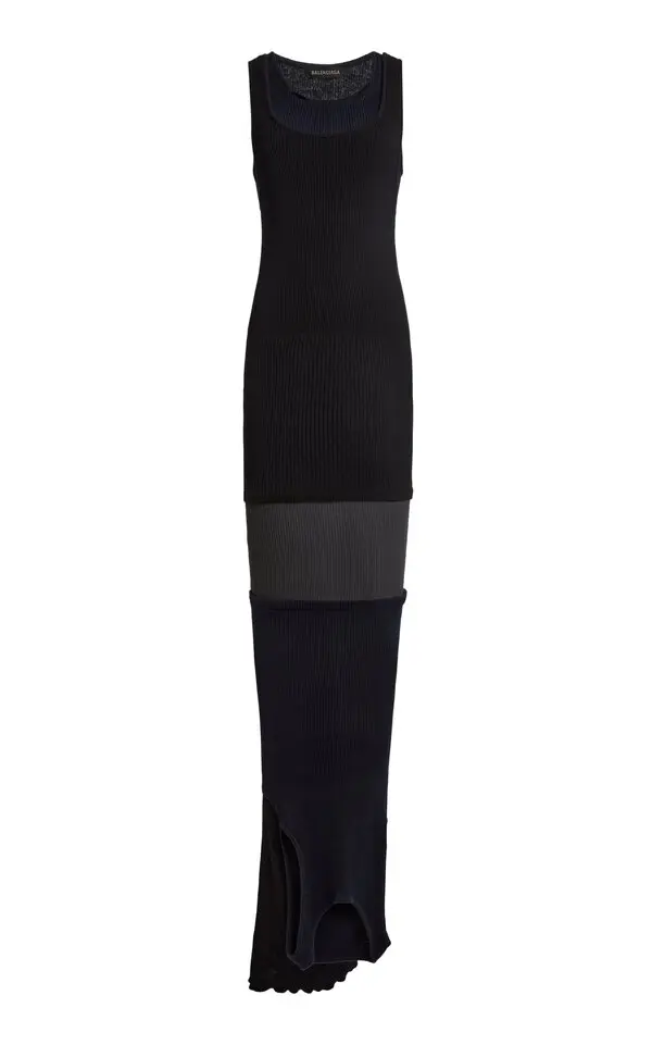 Balenciaga Ribbed Cotton Maxi Dress - Multi