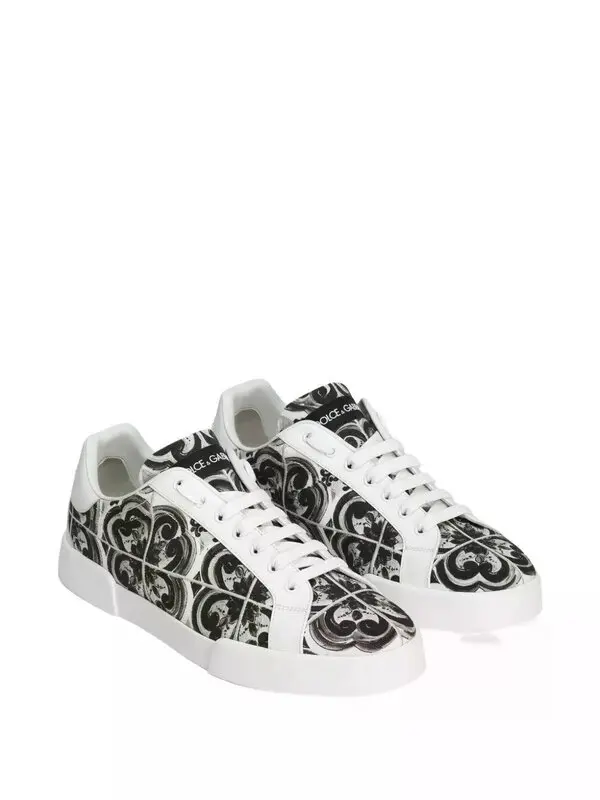 Dolce & Gabbana Portofino Majolica Print Sneakers - Black