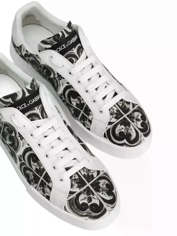 Dolce & Gabbana Portofino Majolica Print Sneakers - Black