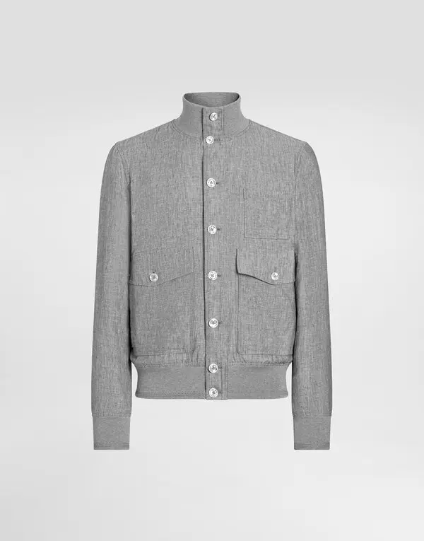 Dolce & Gabbana Linen Canvas Blouse Jacket With Knit Collar