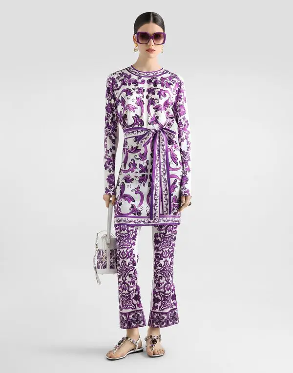 Dolce & Gabbana Majolica Print Silk Trousers - Multicolor