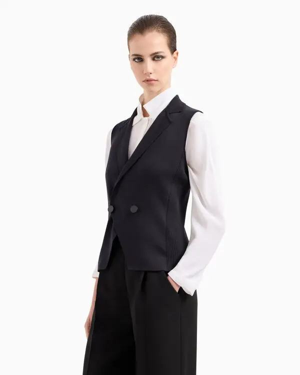Giorgio Armani Silk Knit Double-breasted Gilet - Black