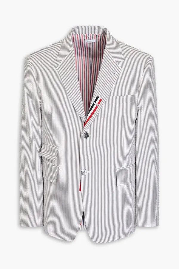 Thom Browne Striped Cottonseersucker Blazer - Light Gray