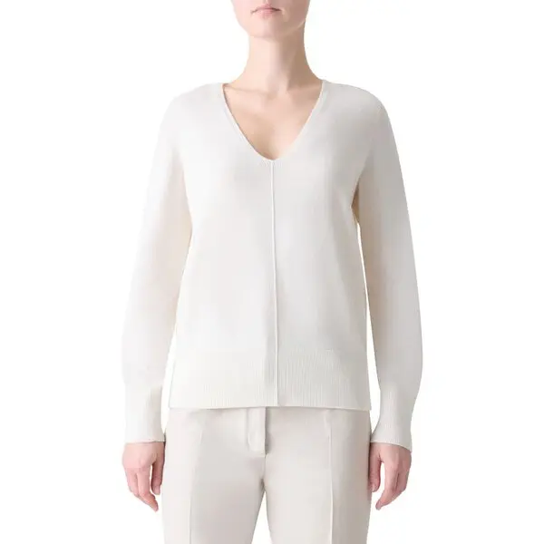 Akris V-neck Cashmere Sweater - Ecru