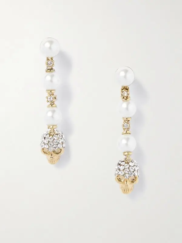 Alexander McQueen Gold-tone Faux Pearl And Crystal Drop Earrings - White