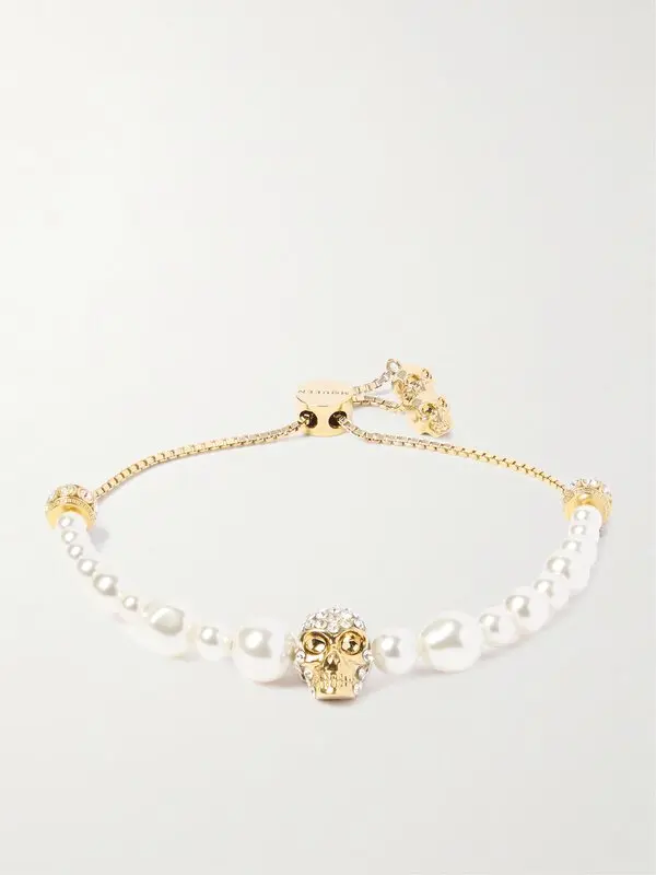 Alexander McQueen Gold-tone Crystal And Faux Pearl Bracelet - White