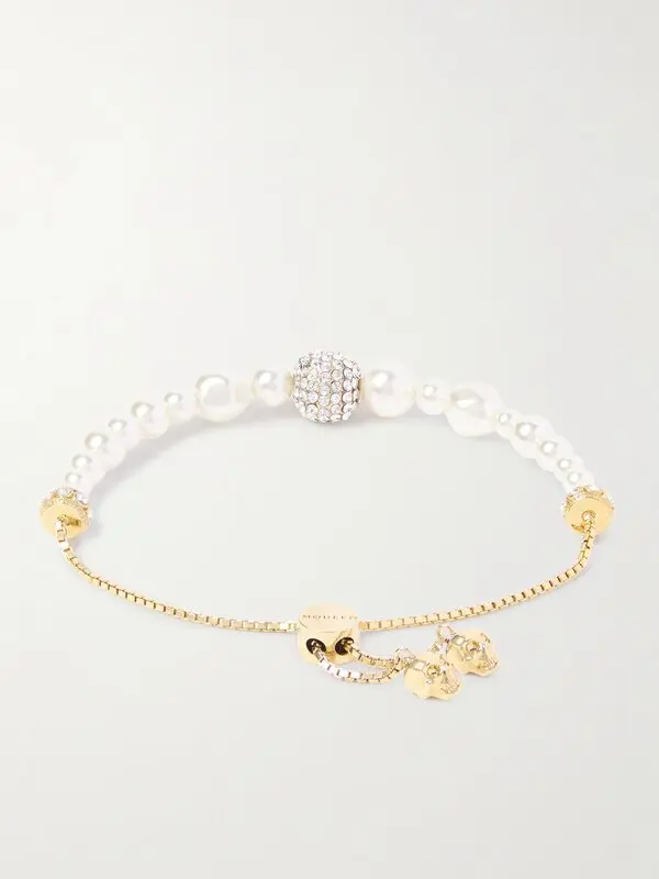 Alexander McQueen Gold-tone Crystal And Faux Pearl Bracelet - White