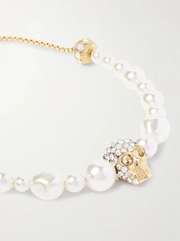 Alexander McQueen Gold-tone Crystal And Faux Pearl Bracelet - White