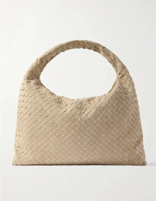 Bottega Veneta Intrecciato Suede Shoulder Bag - Ecru