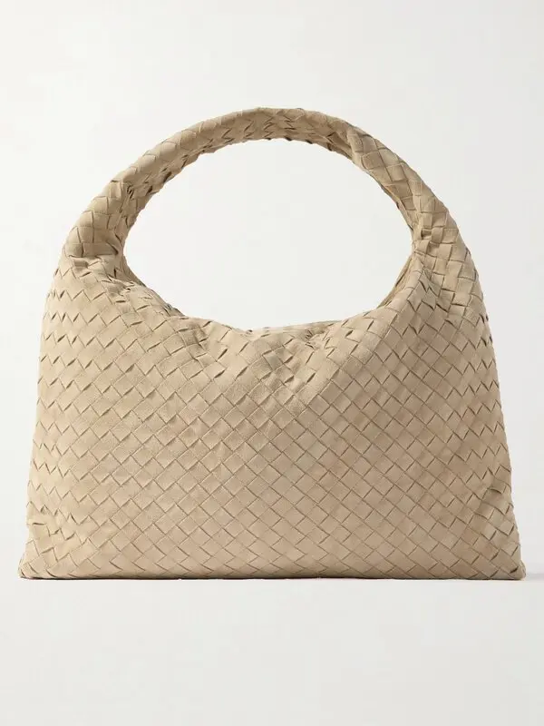 Bottega Veneta Intrecciato Suede Shoulder Bag - Neutrals